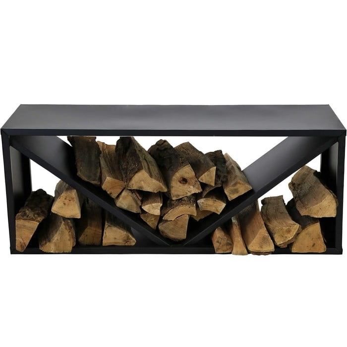 Black Indoor/Outdoor 41 inch Steel Triple Triangle Firewood Log Storage ...