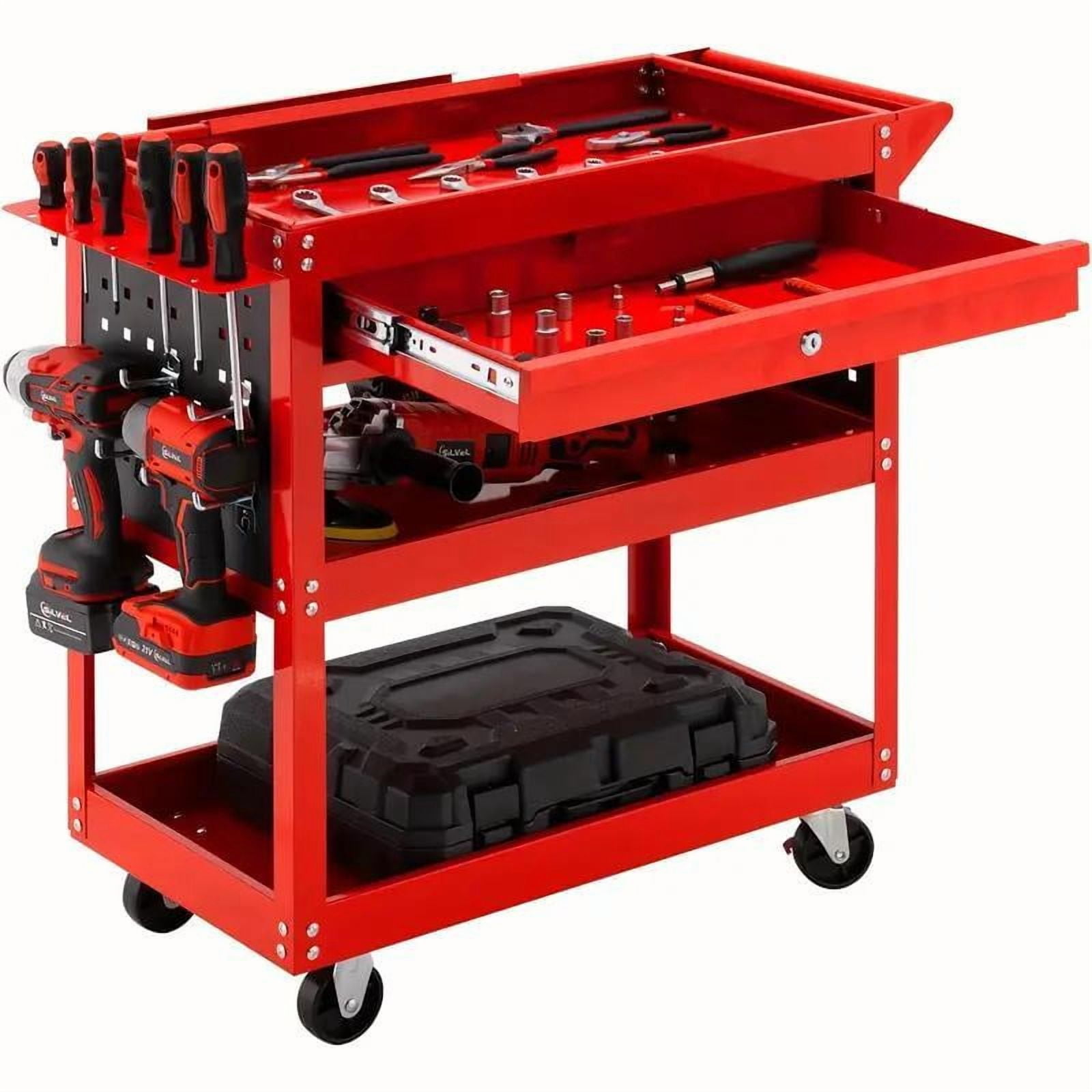 Black Industrial-Grade Steel 330 LBS Capacity 3 Tier Rolling Tool Cart ...