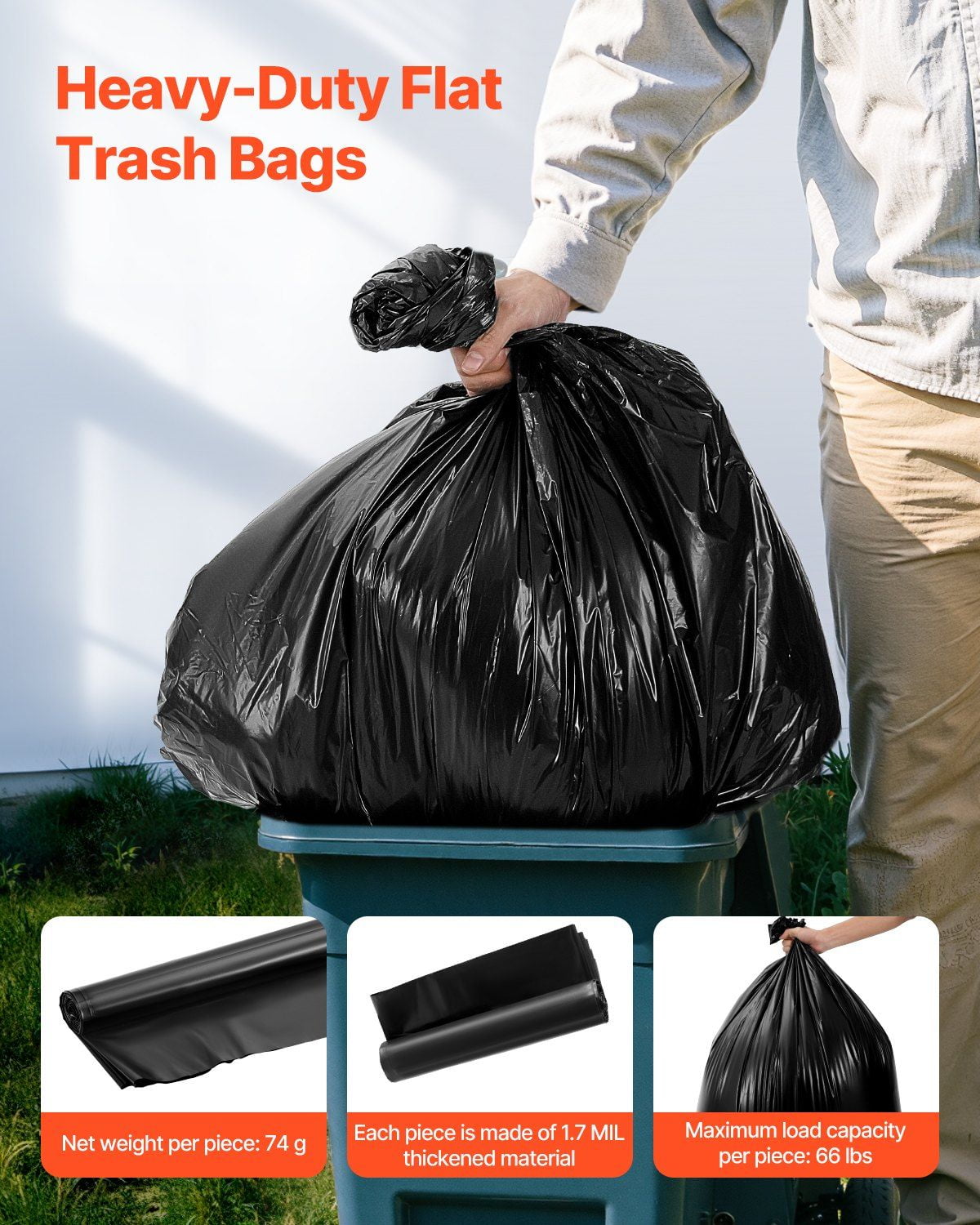 Black Industrial Trash Bags 40-45 Gallon, 1.7 MIL Thick Contractor ...