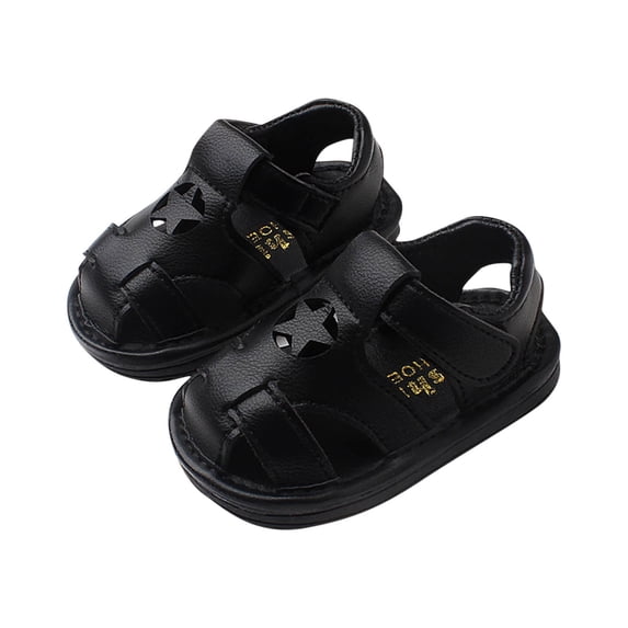Black Infant Walking Sandals Soft Sole With Star Motif For Early Steps ...