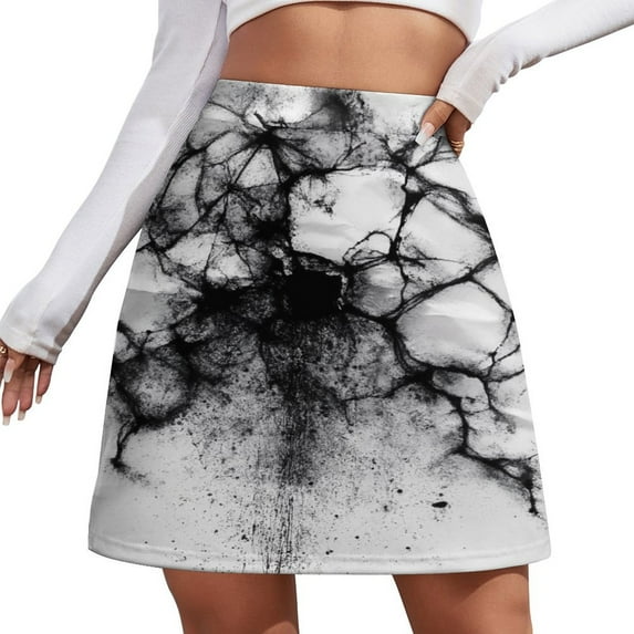 Black Ink Abstract Art Paper Women's High Waist Skirt Stretchy Casual ...