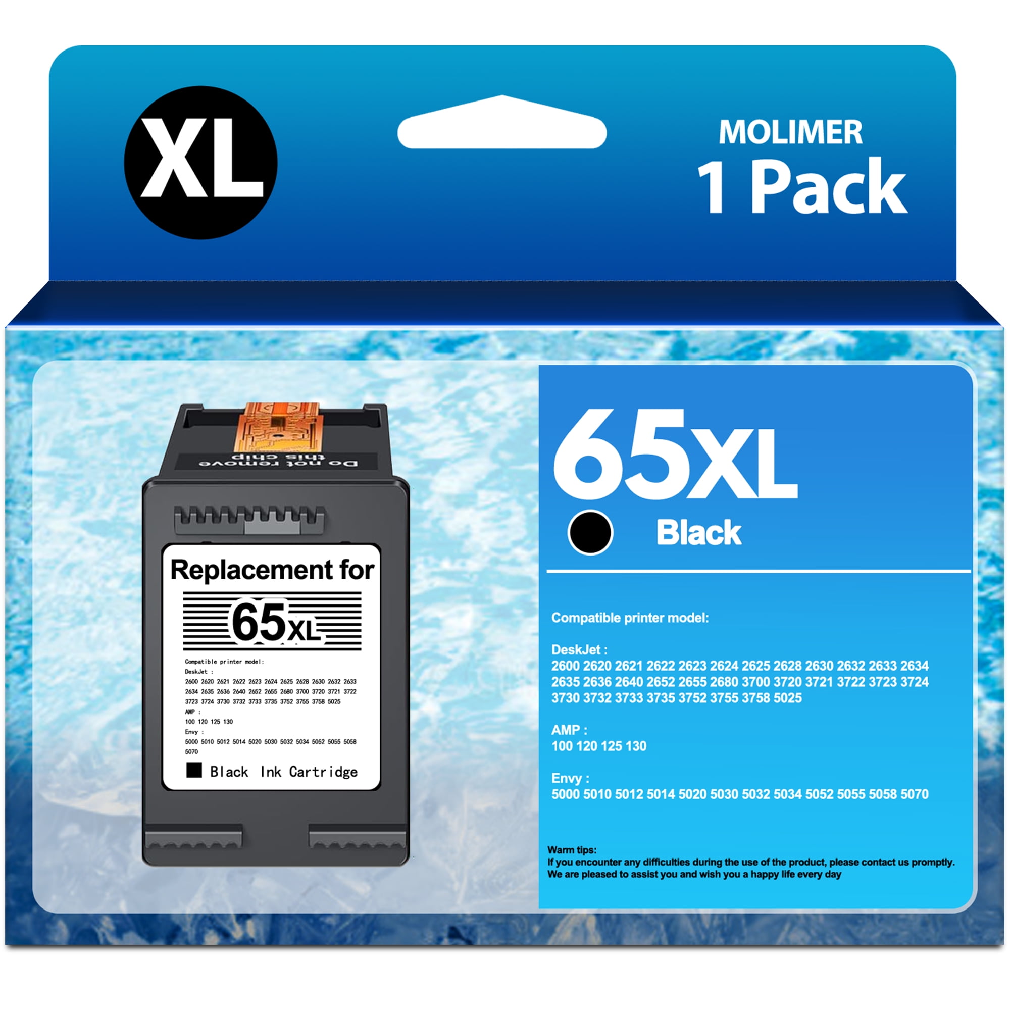 Black Ink Cartridges Replacement for HP Ink 65 65XL Black 1 Pack Works ...