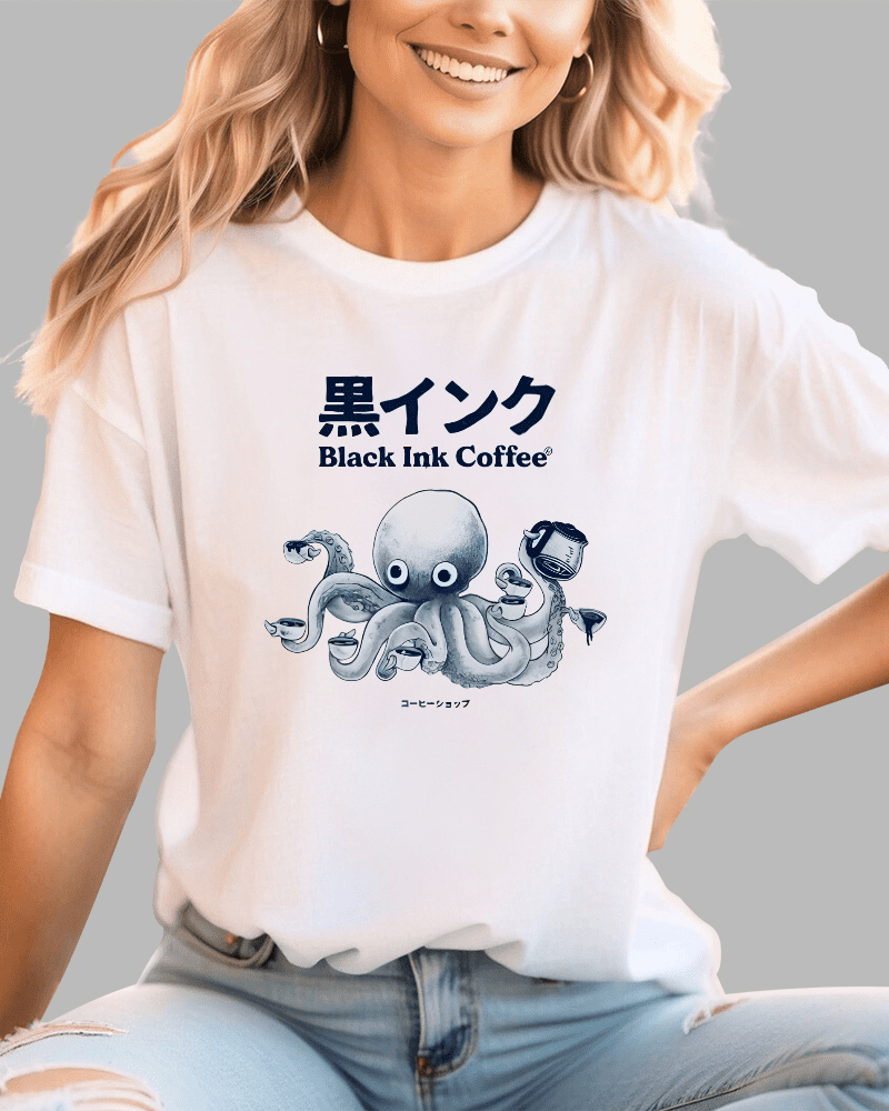 Black Ink Coffee Octopus Japan Cotton casual T-shirt - Walmart.com