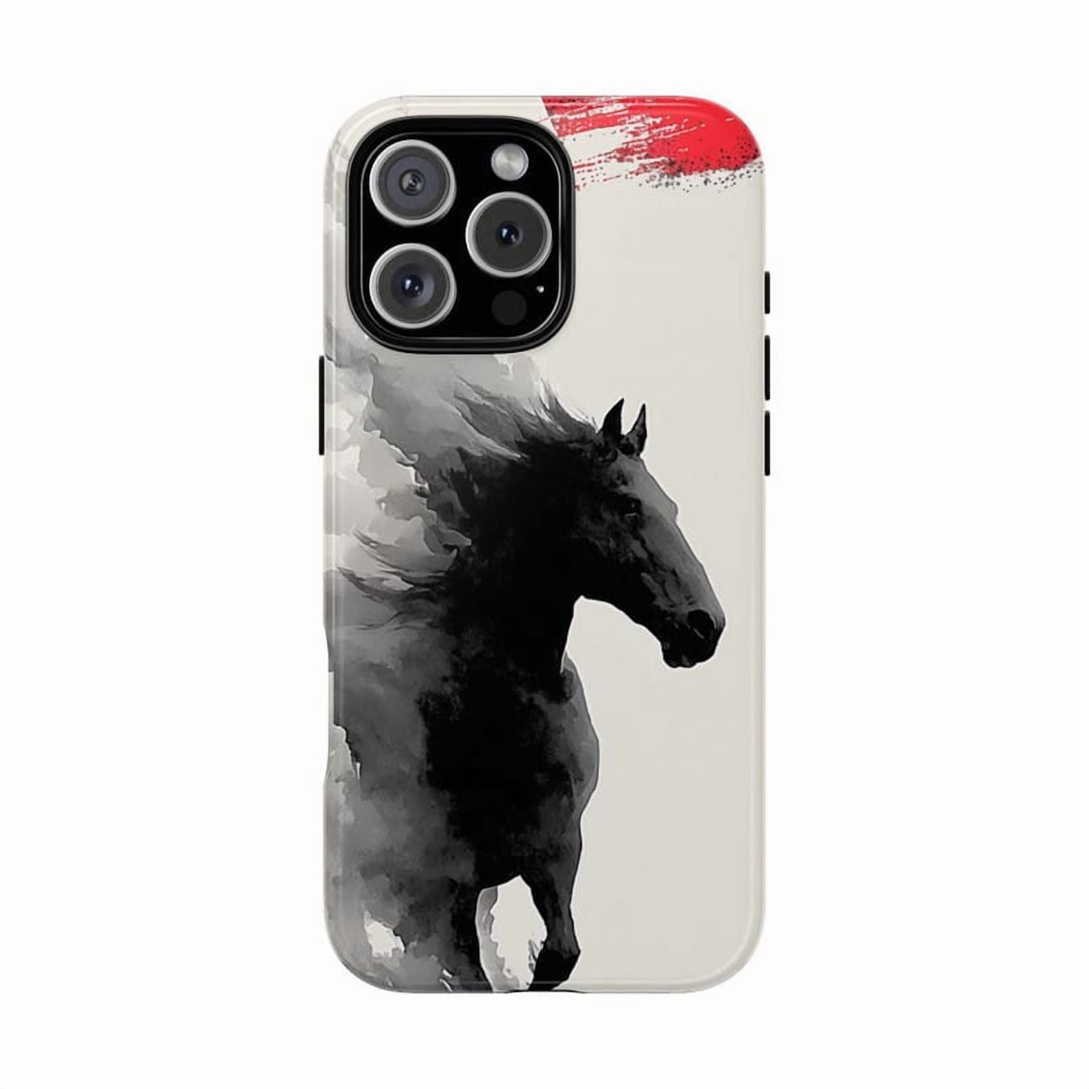 Black Ink Horse Calm Watercolor Brush Painting Case for iPhone 17 16 15 ...