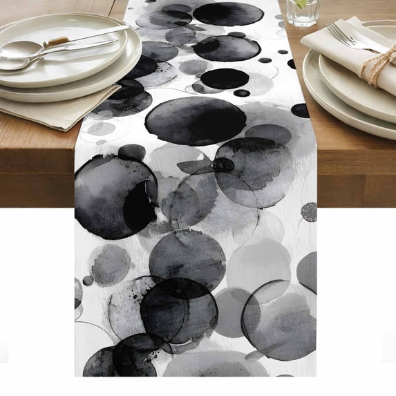 Black Ink Painting Table Runner Abstract Splatter Bubbles Minimalist ...