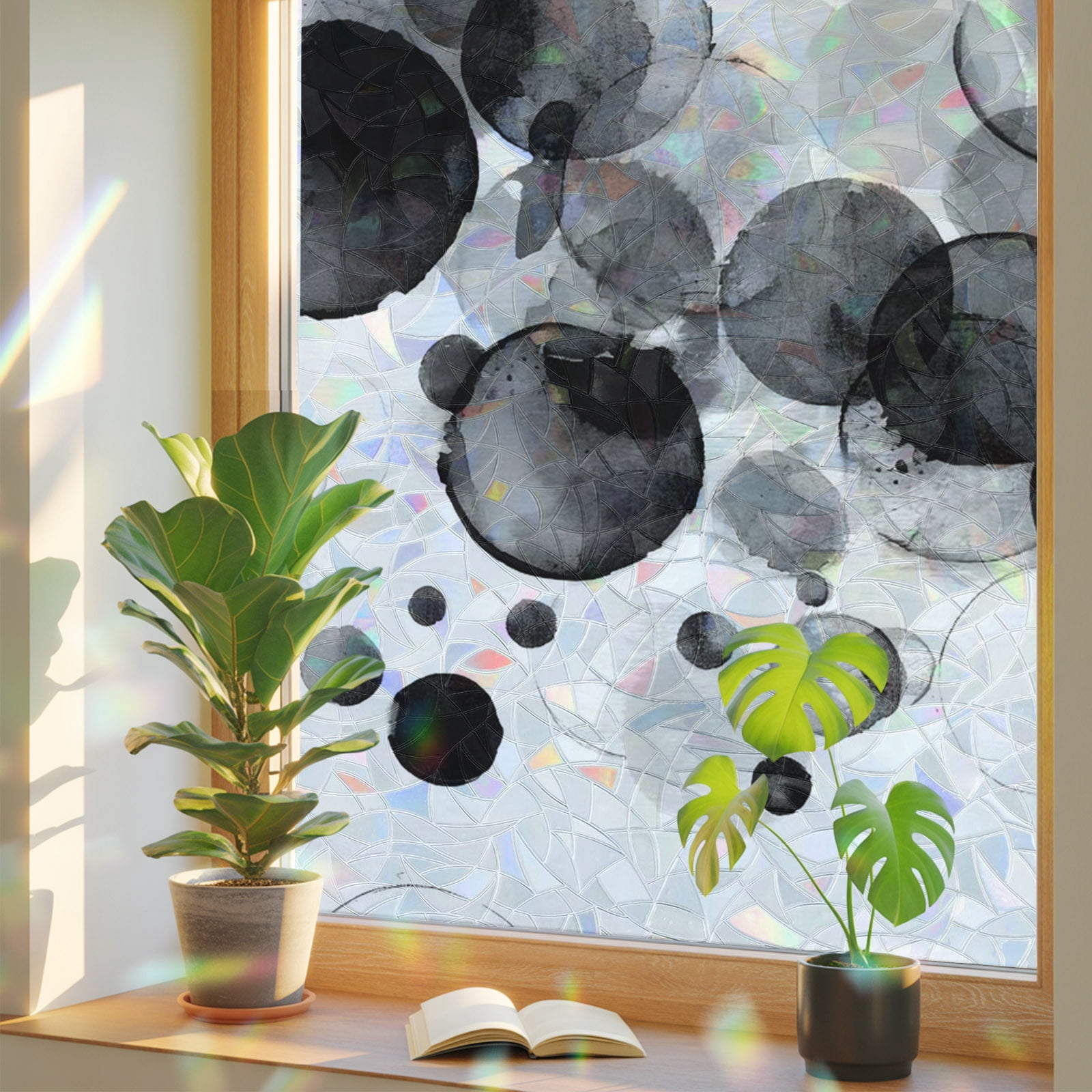Black Ink Painting Window Privacy Film Rainbow Static Cling Stain Glass ...