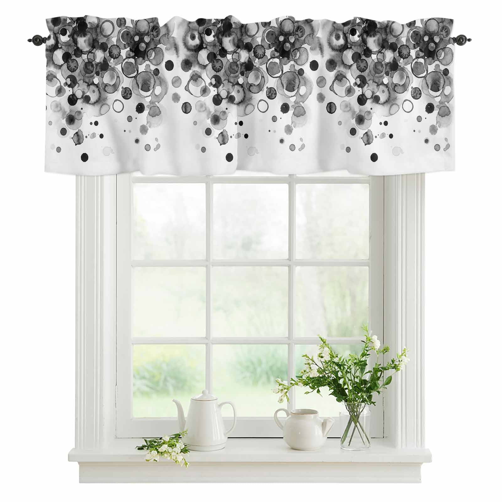 Black Ink Points Valances for Windows, Rod Pocket Kitchen Valance ...