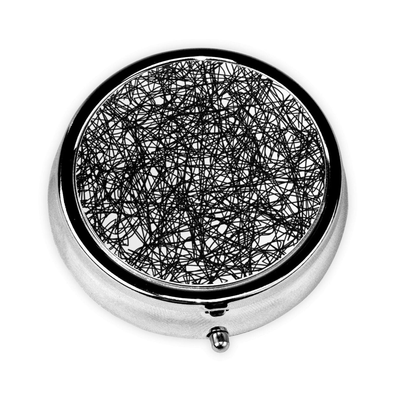 Black Ink Scribbles Round Pill Box Small Pill Case For Purse Pocket ...