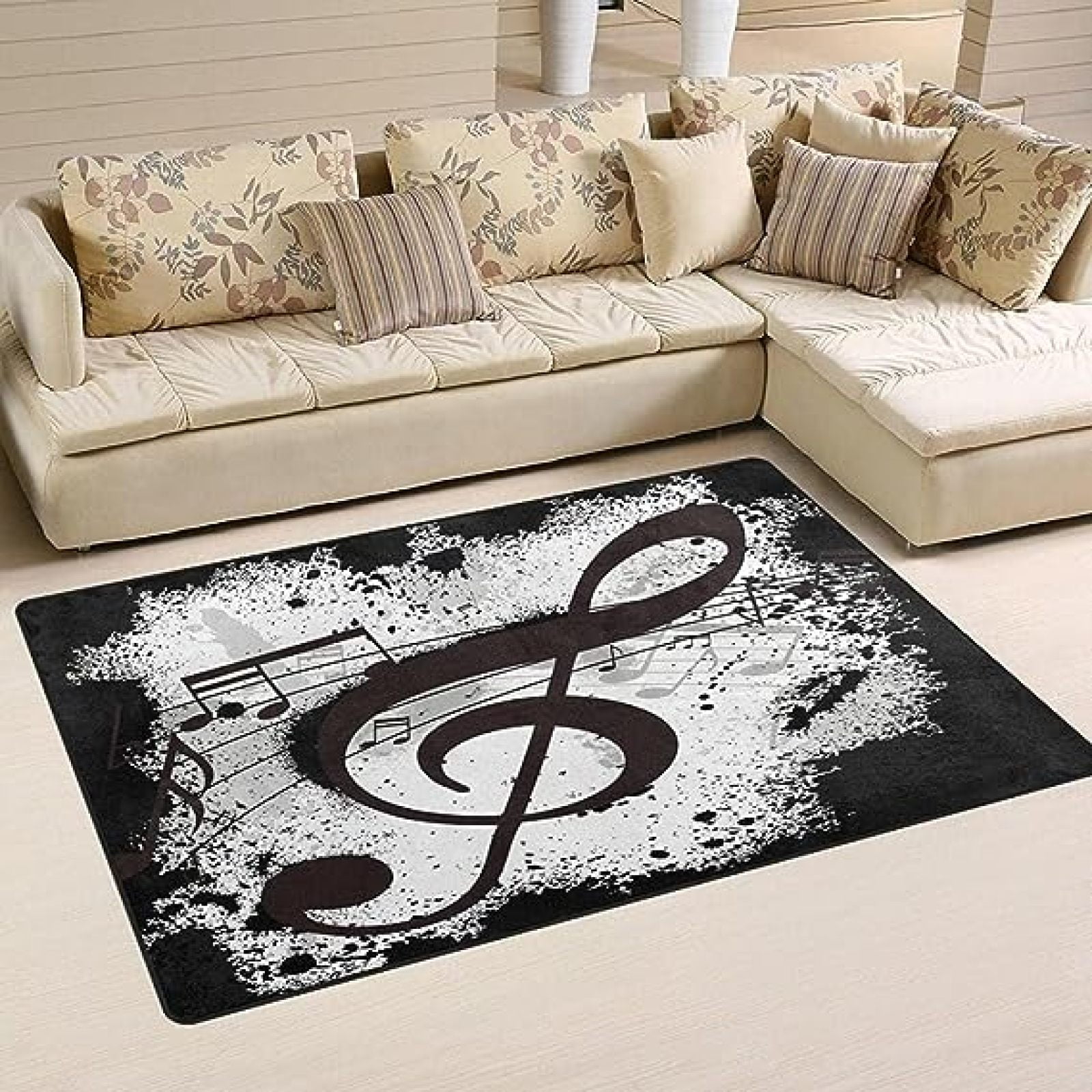 Black Ink Texture Music Notation Area Carpet, Modern Minimalism ...