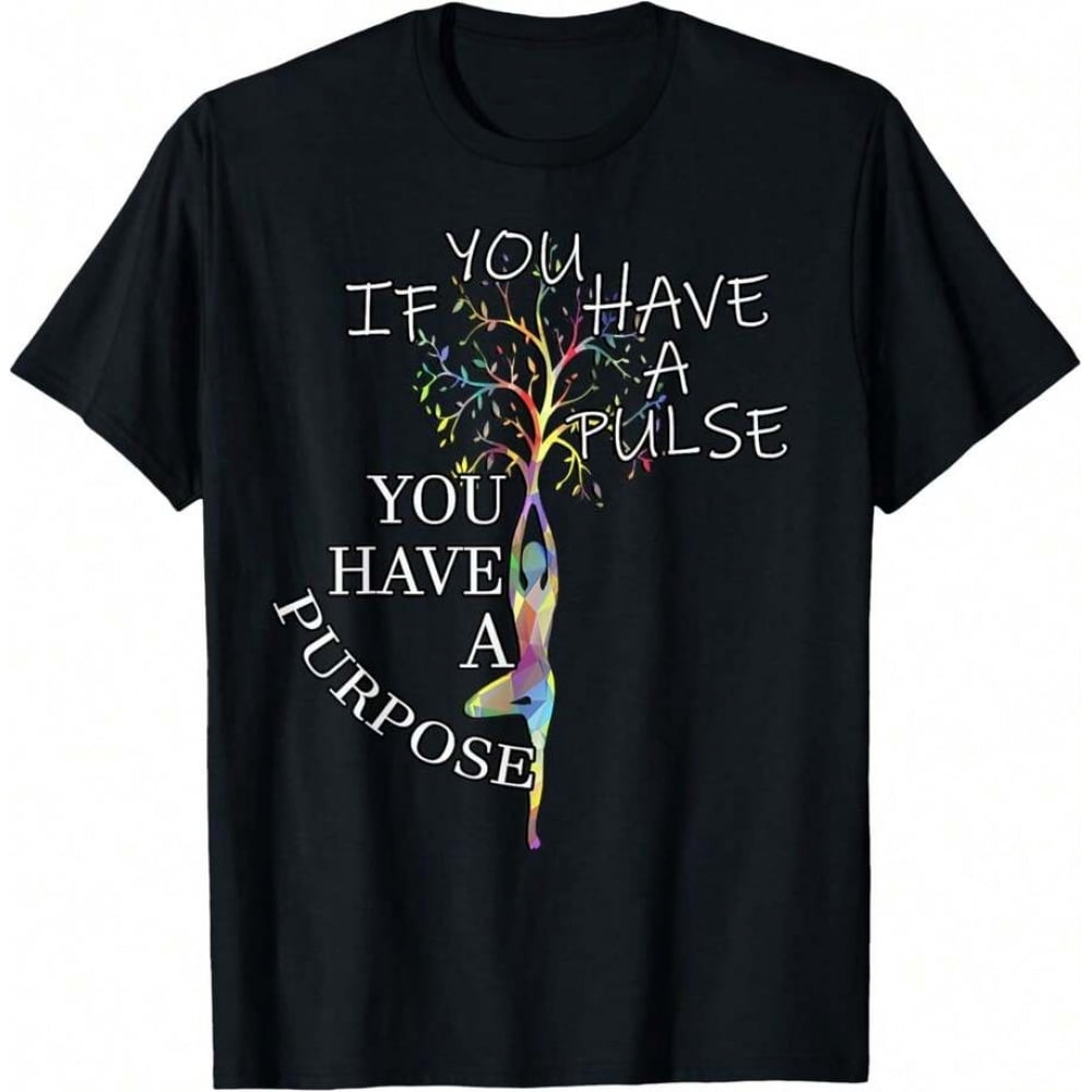 Black Inspirational Yoga Graphic T-Shirt With Tree And Quote ...