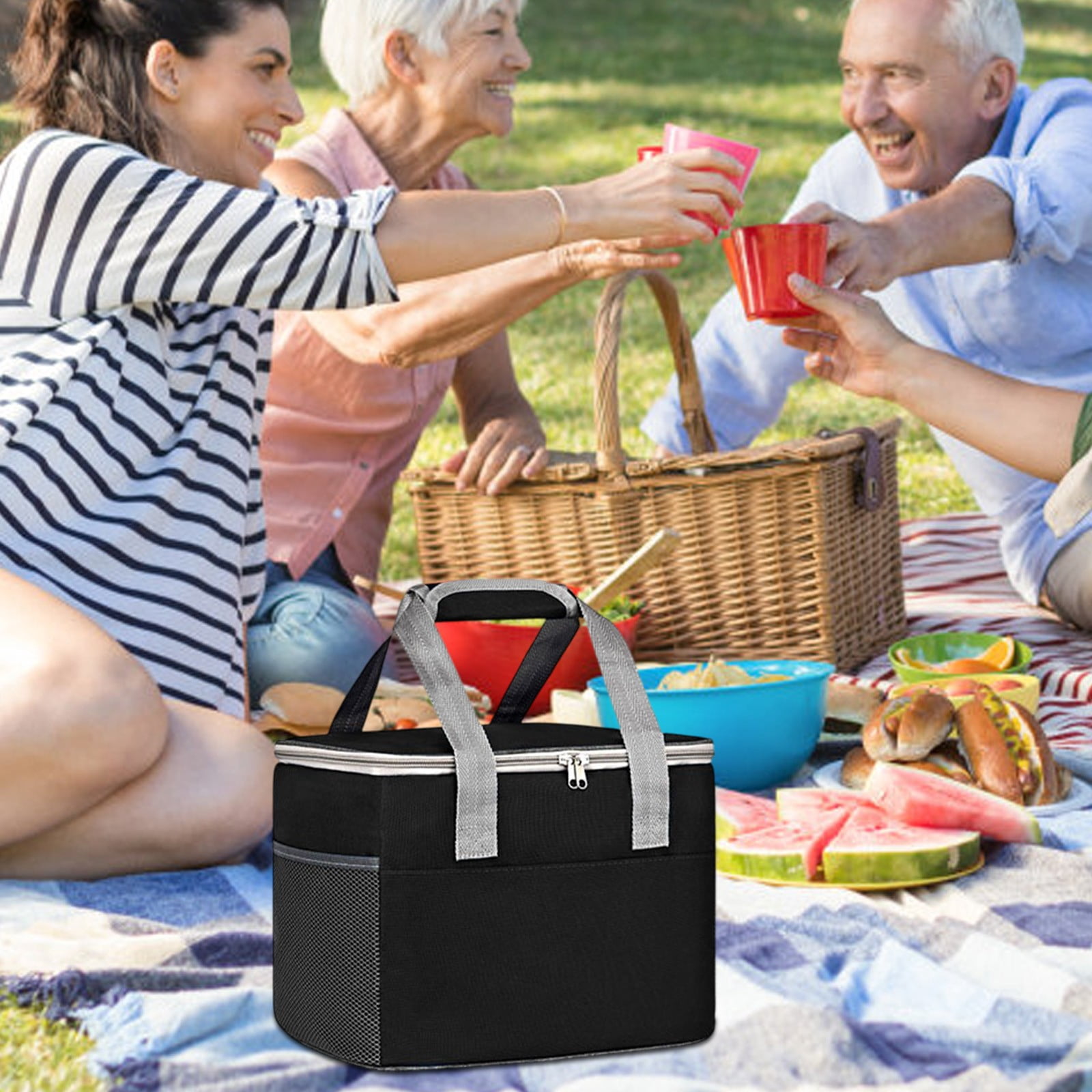 Black Insulated Thermal Lunch Bag,Aluminum Foil Food Cooler,Portable ...