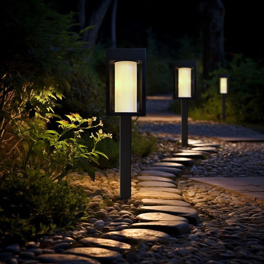 Black Integrated LED Outdoor Solar Pathway Lights with Outer Clear and ...