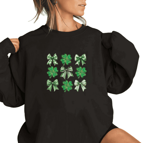 Black Interchangeable Shamrock & Bow Graphic Sweatshirt Print ...