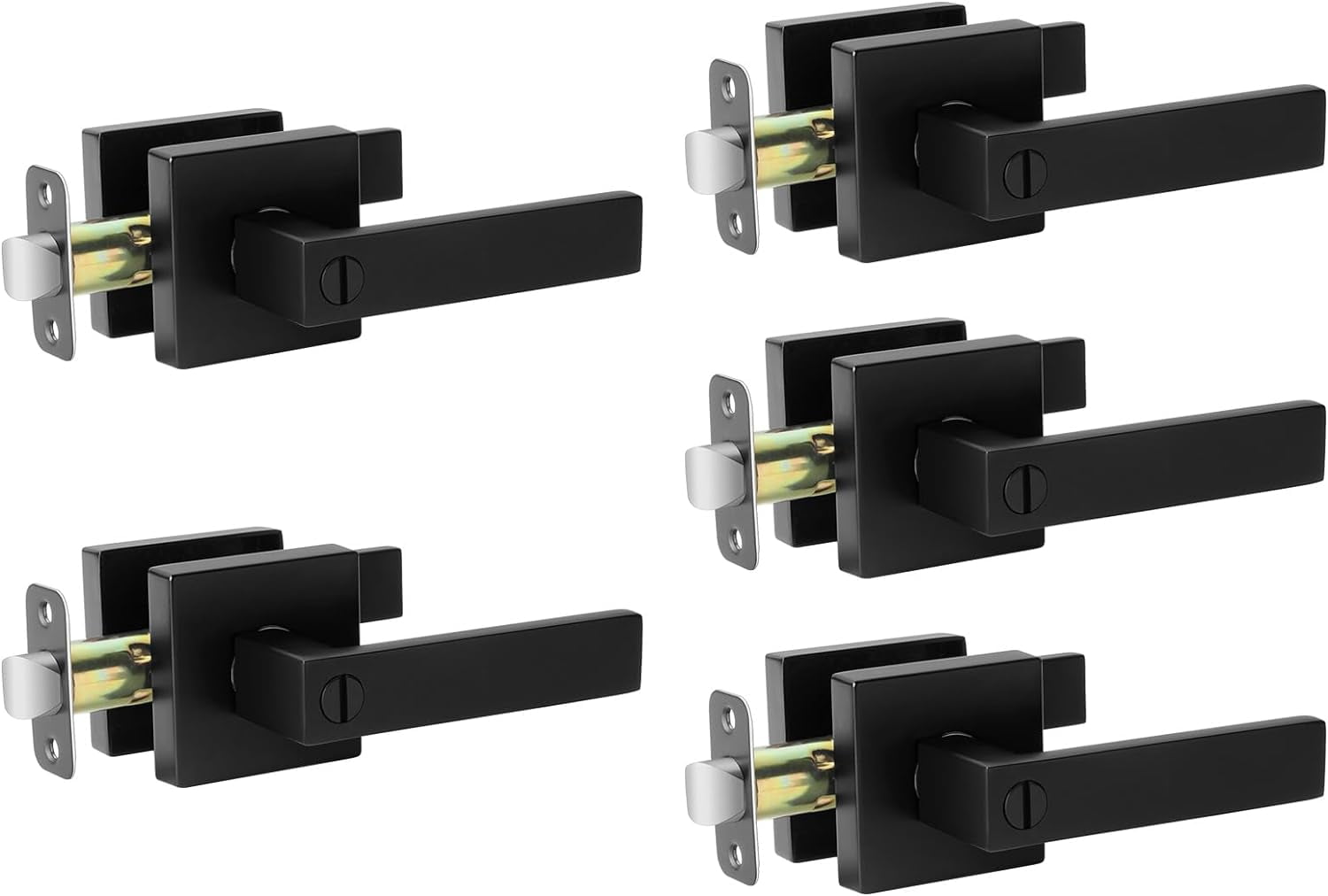 Black Interior Door Handle Square Keyless Door Lock Set, 5 Pack Privacy ...
