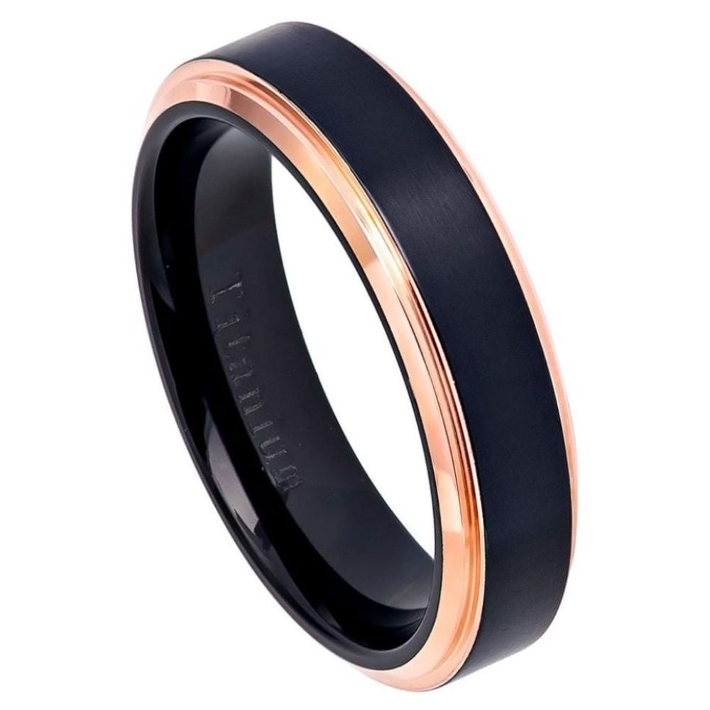 Black Ion Titanium 6MM Brushed Center Pink Stepped Edge Ring Size 9.5 ...