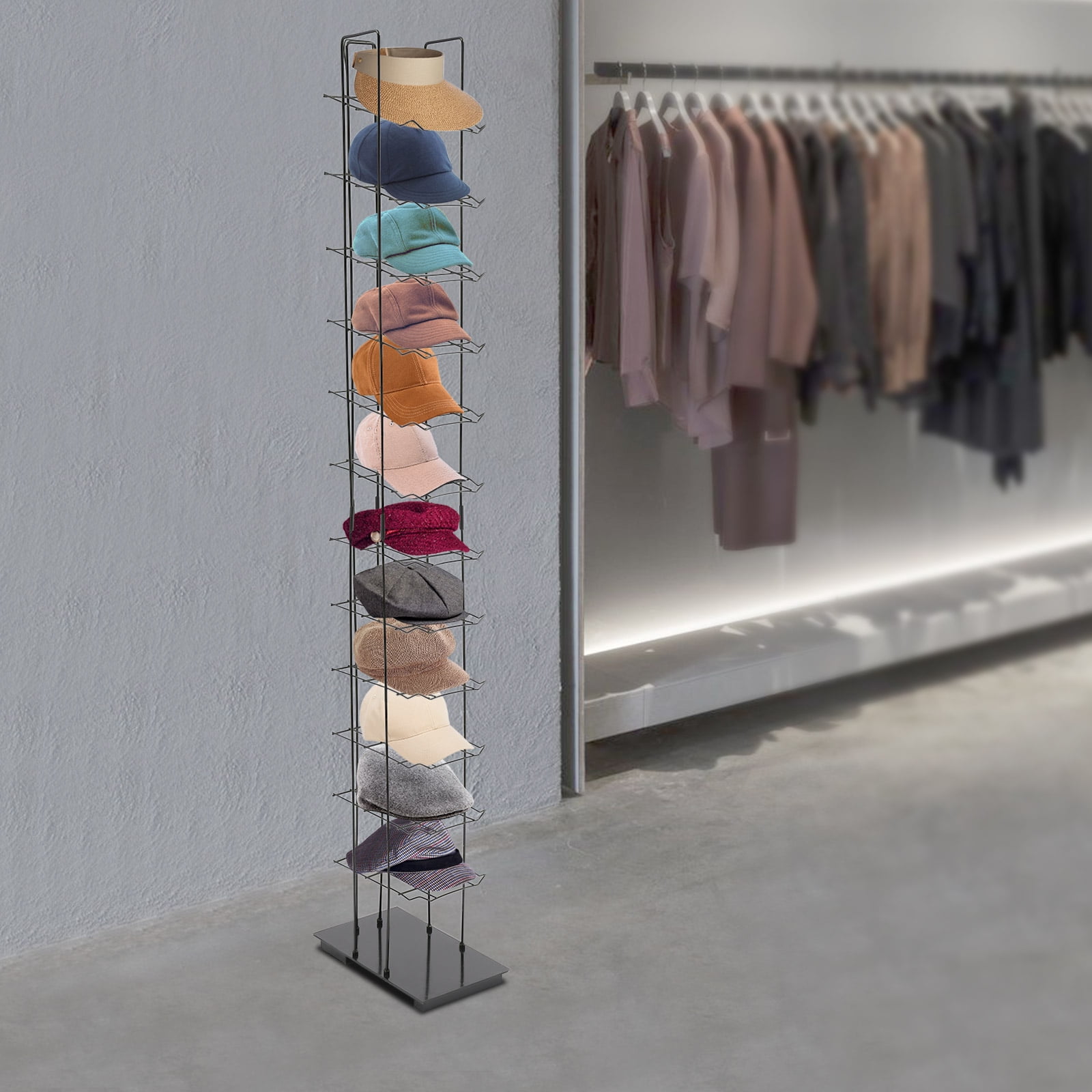 Black Iron 40*24*188cm Hat Display Rack 12 Floor Shop Floor Hat Rack ...