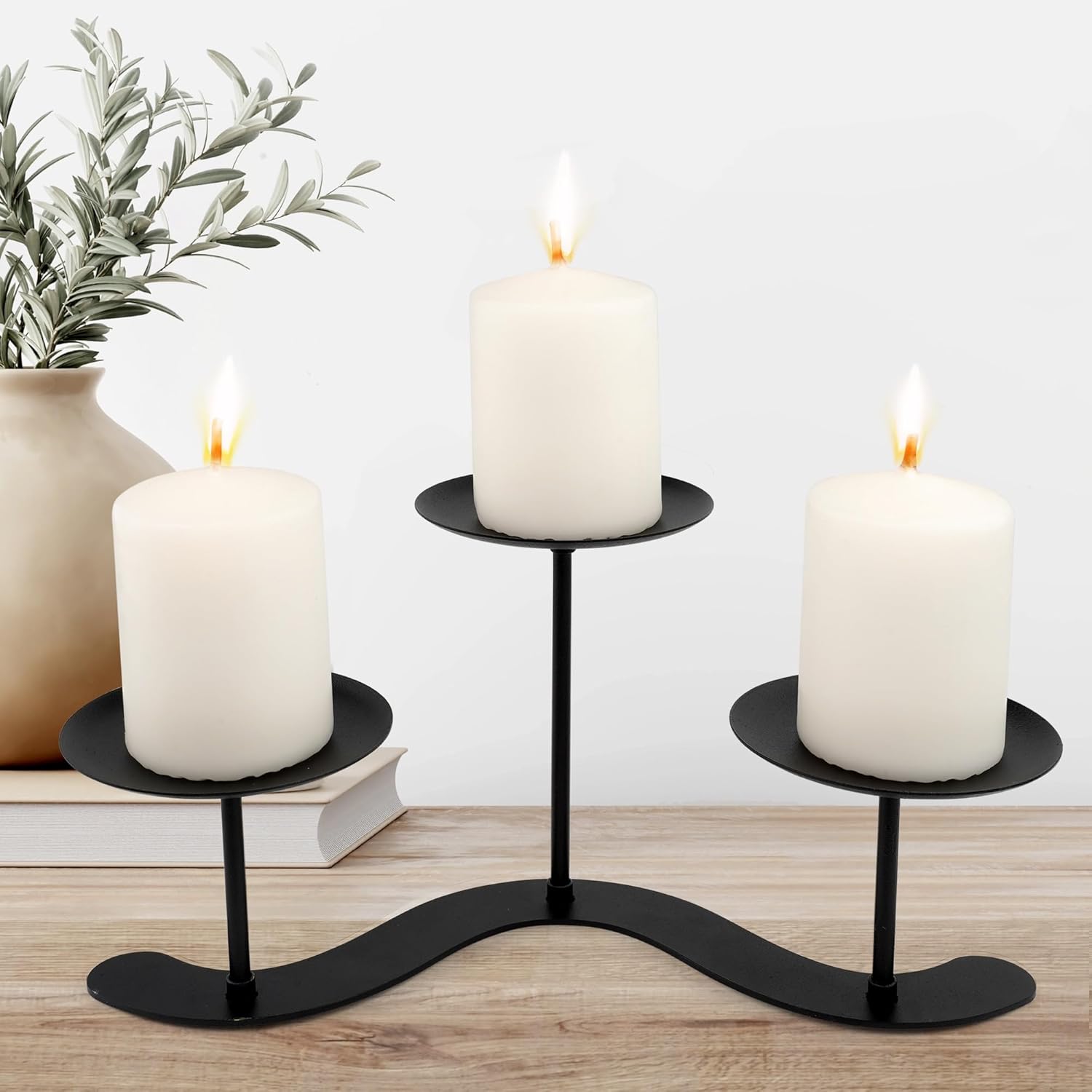 Black Iron Candelabra Candle Holder: Metal Centerpiece Decor - 3 Arm ...