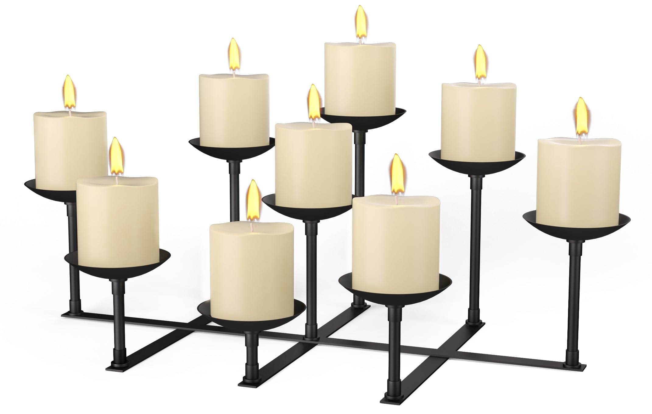 Black Iron Candle Holder with 9 Wax Plates, Floor Mantle Table ...