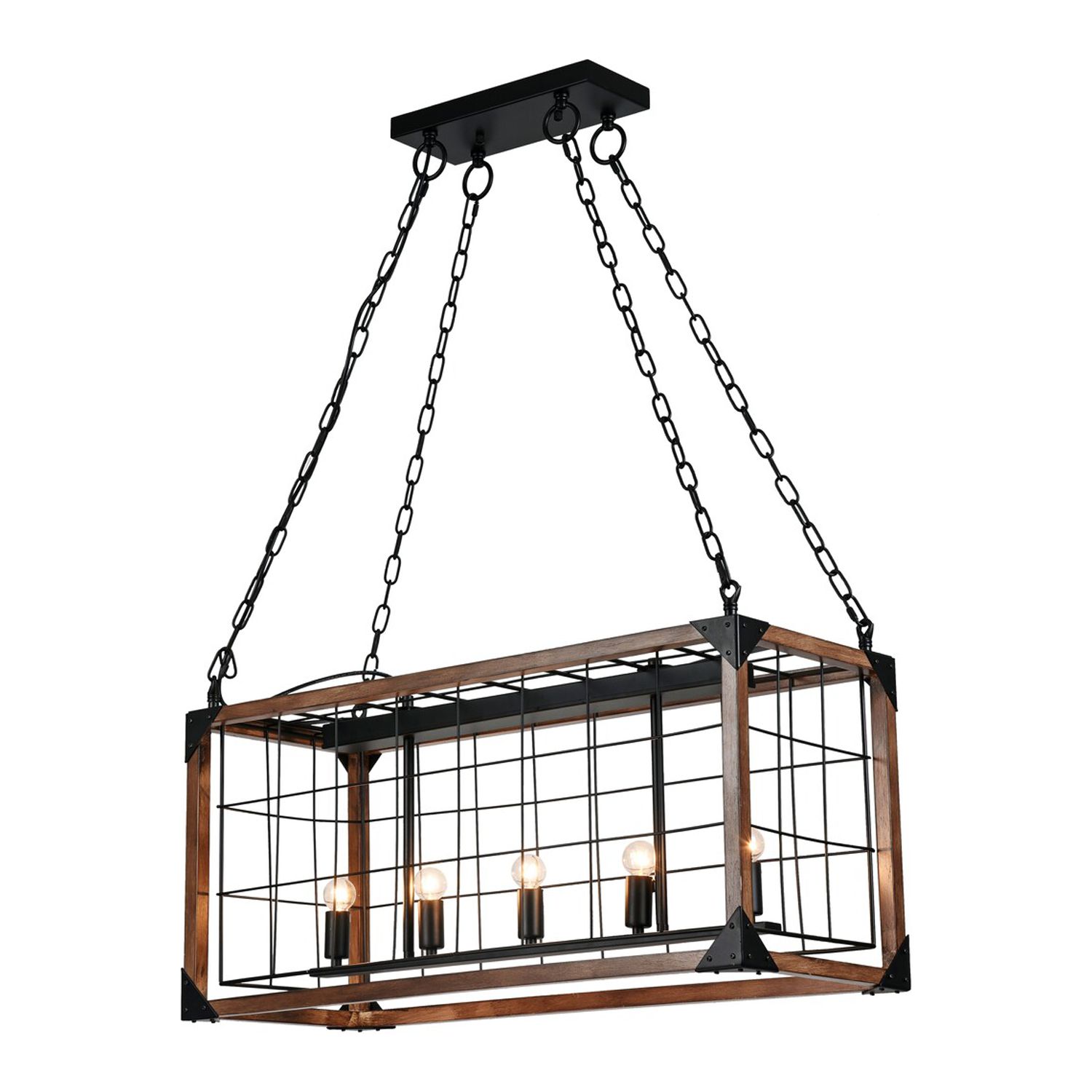 Black Iron Frame With Wood Rectangular Lighting Fixture - Walmart.com