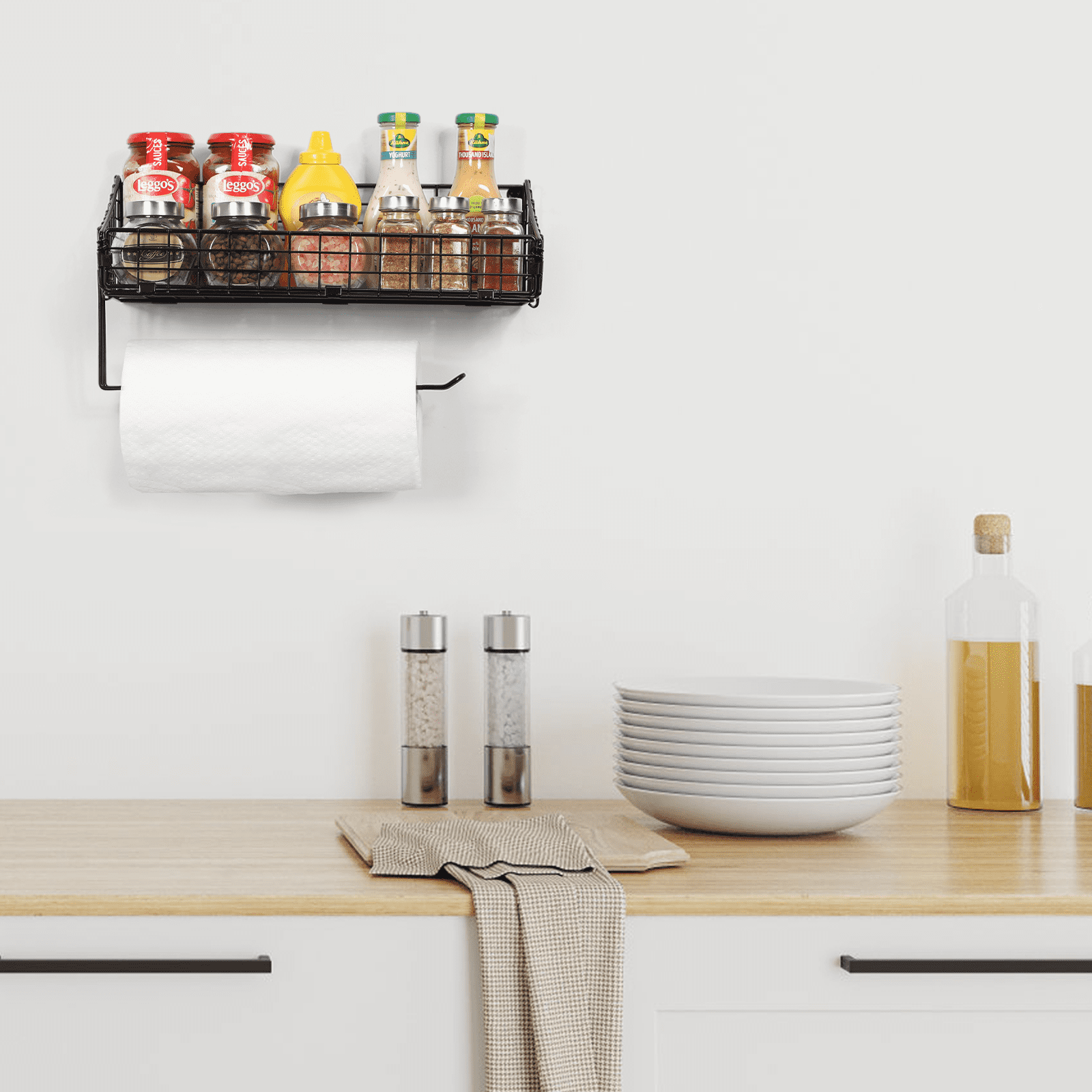 Black Iron Mesh Wall-Mounted Paper Towel Holder for Kitchen - Walmart.com