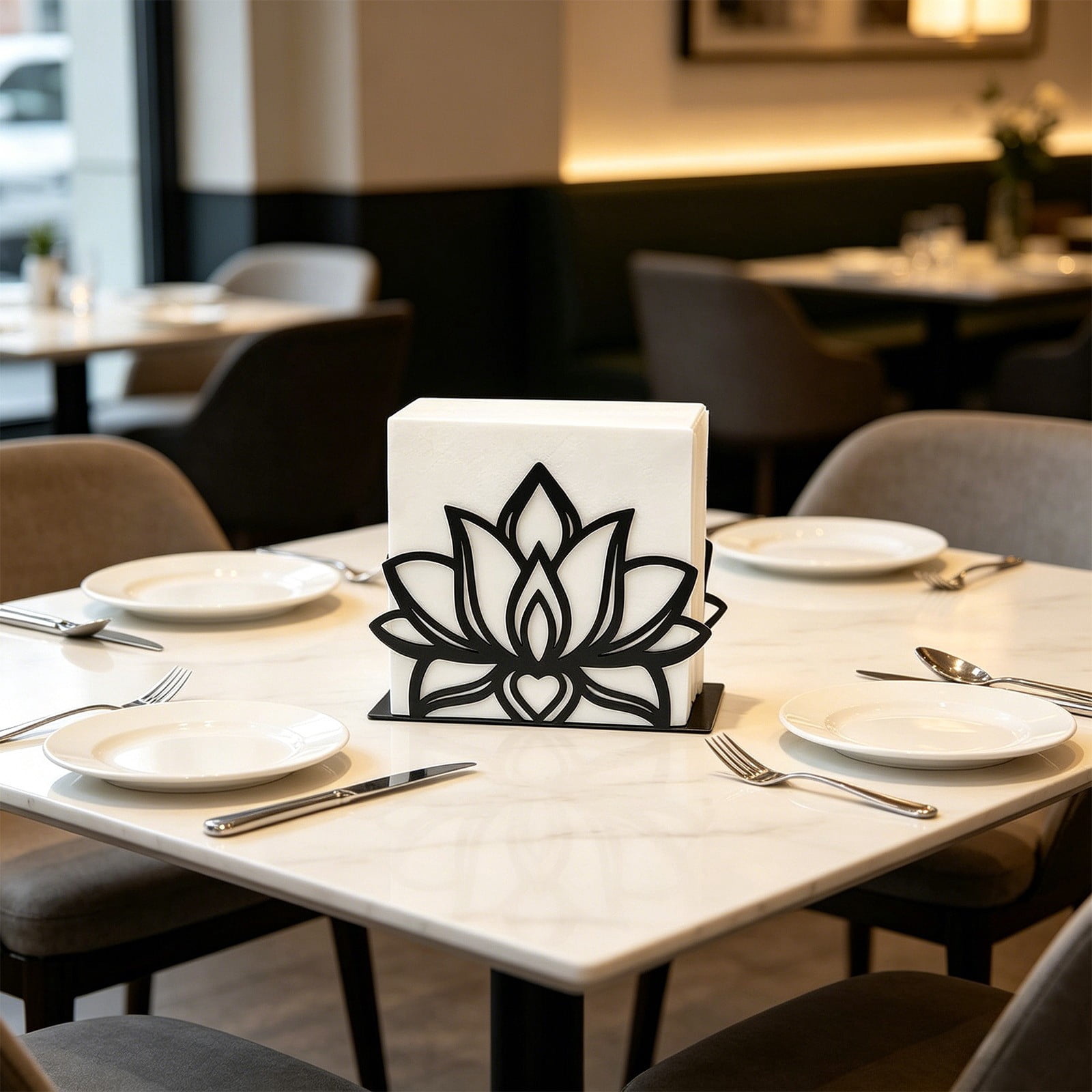 Black Iron Napkin Holder for Kitchen Dining Table, Elegant Flower ...
