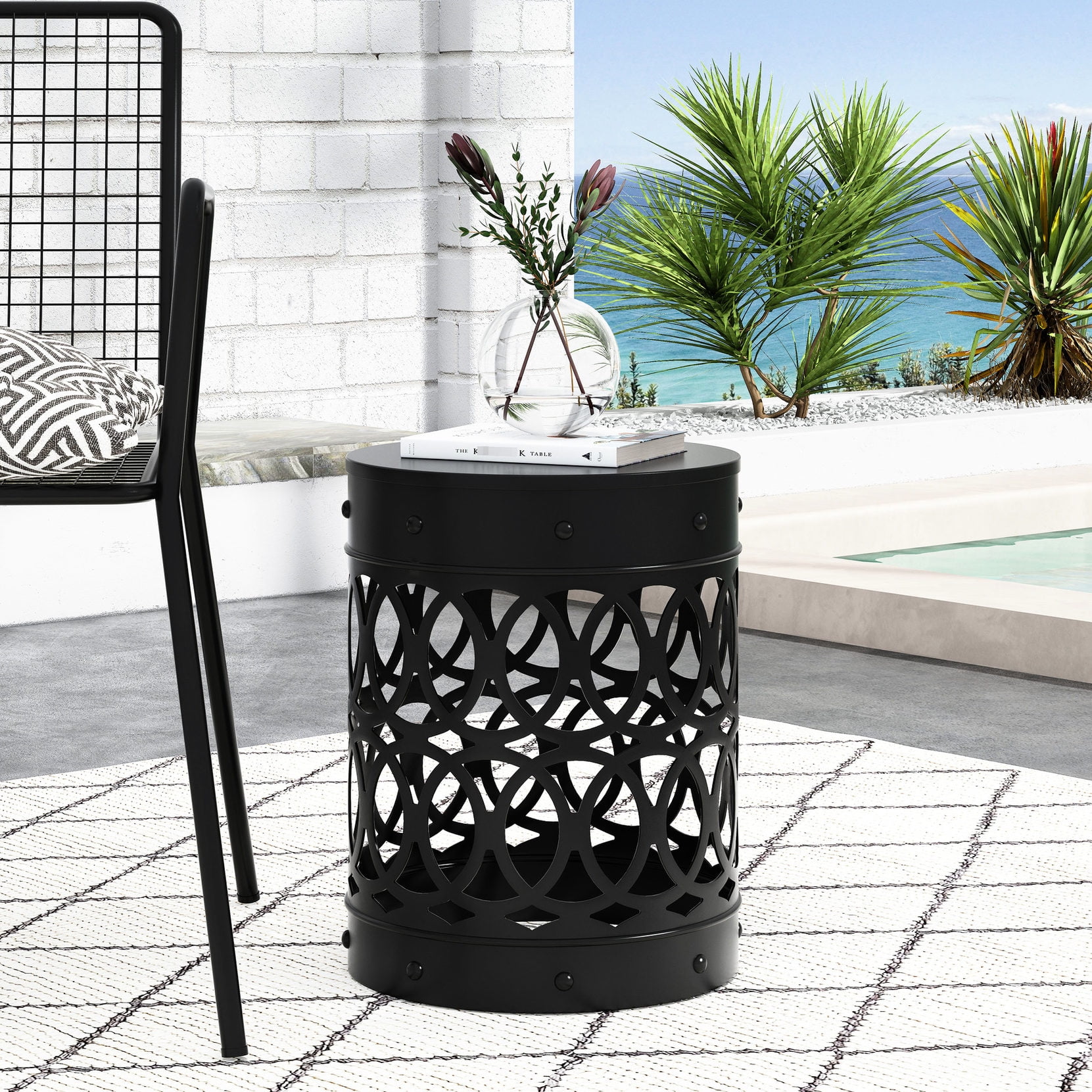 Black Iron Side Table for Patio / Modern Design, Outdoor Companion ...