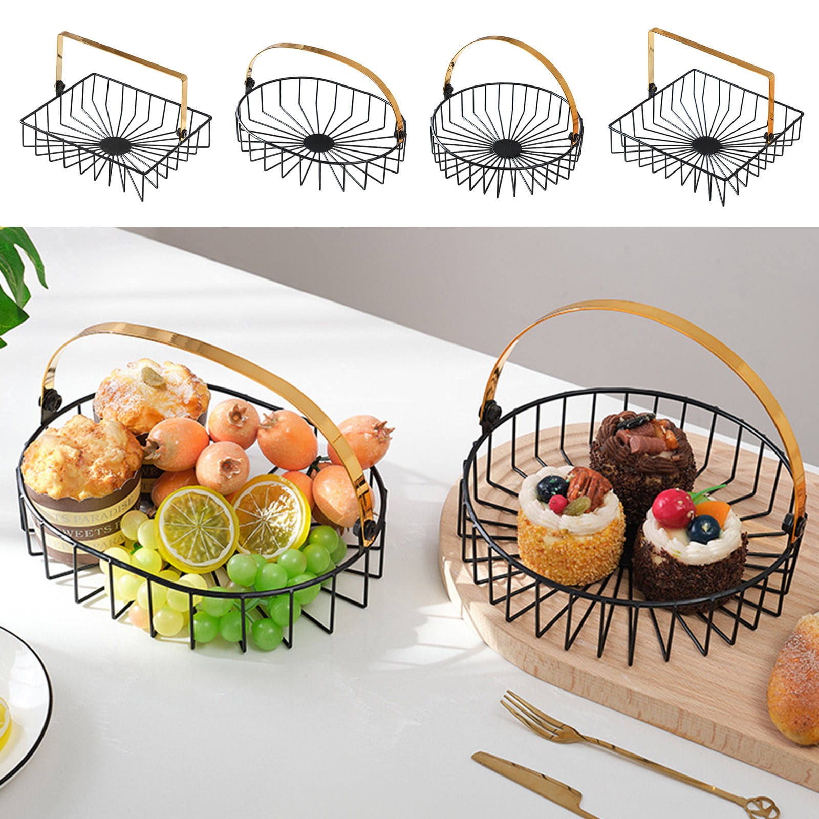 Black Iron Storage Basket - 7.87 x 7.87 x 1.77 Inches Snack Organizer ...