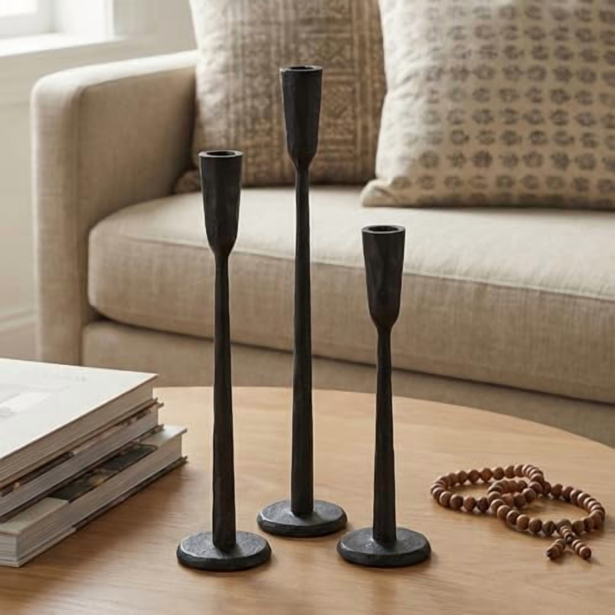 Black Iron Taper Candle Holder Set of 3, Heavy Wrought Iron Candlestick ...