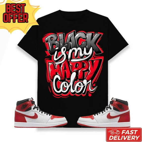 Black Is My Happy Color Bold Typography Graphic T-Shirt Streetwear ...