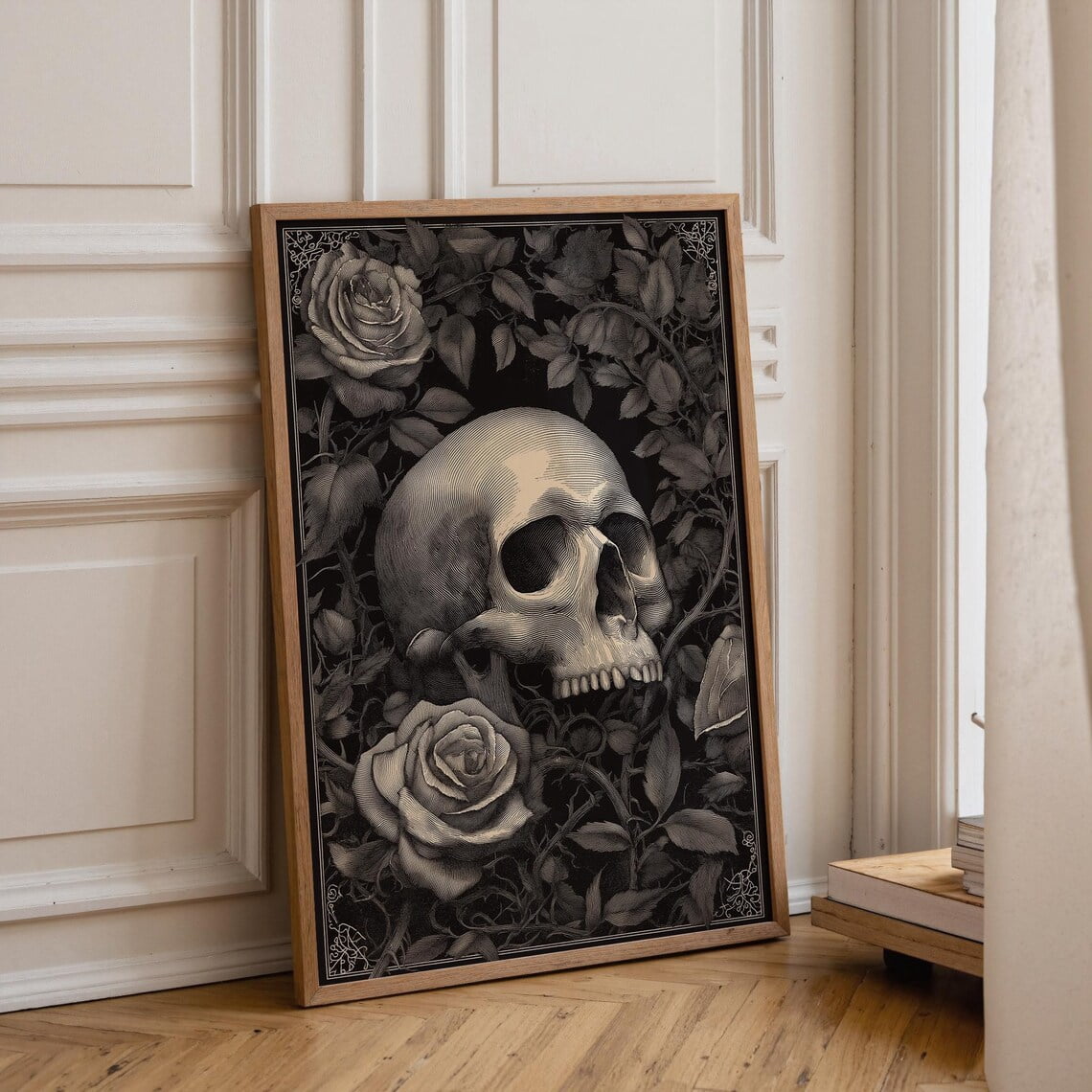 Black Ivory Skull Rose Art Gothic Floral Poster Dark Academia Decor ...