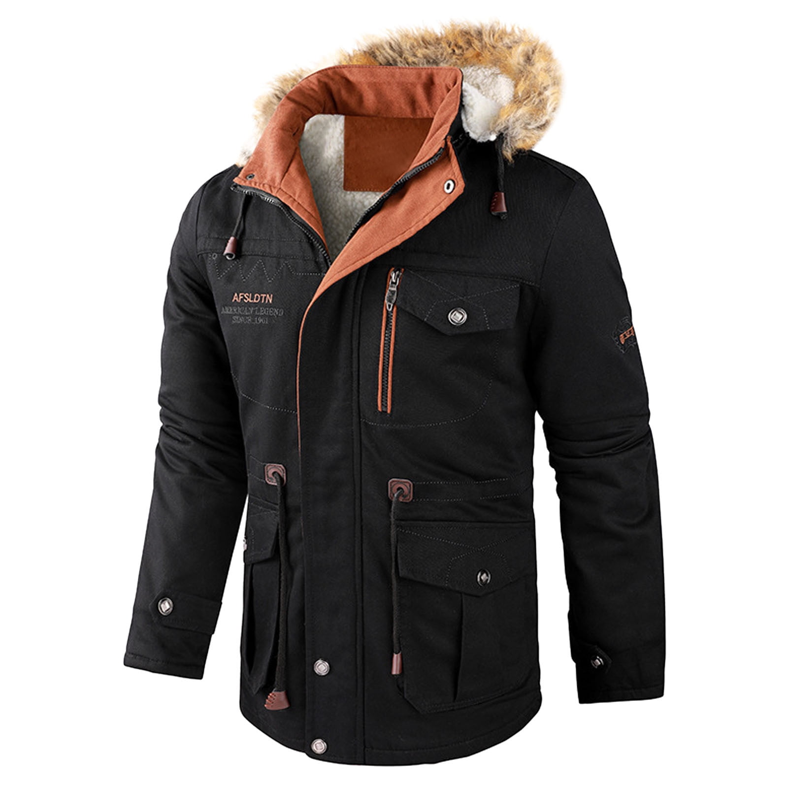 Black Jacket Men Winter Padded Mid Length Casual Jacket Removable ...