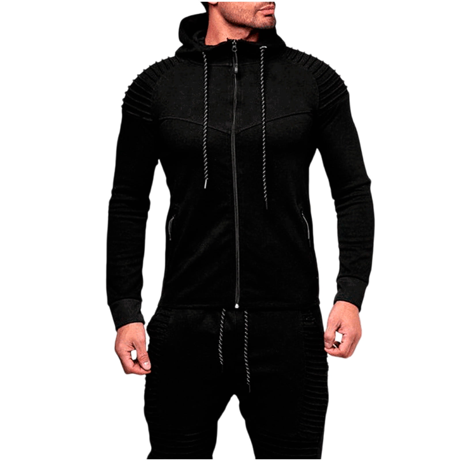 Black Jacket for Mens Fall Winter Long Sleeve Lounge Hooded Plain ...
