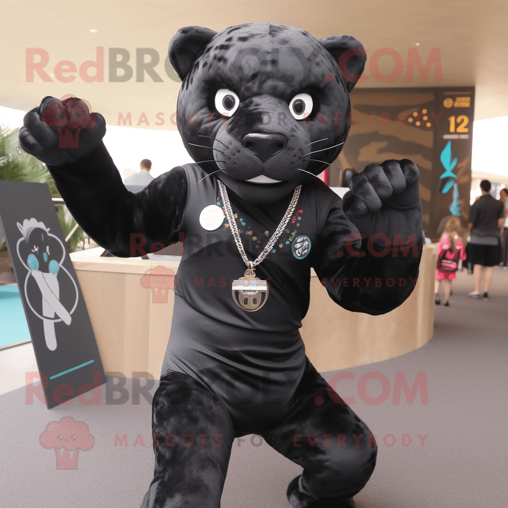 Black Jaguar REDBROKOLY mascot costume character dressed with a Running ...