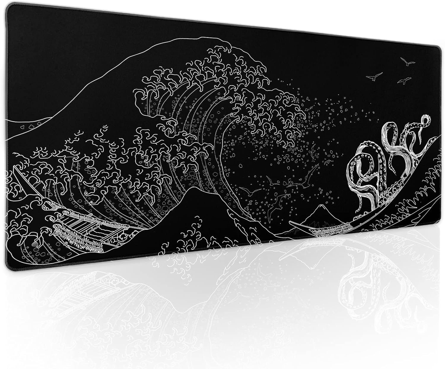 Black Japanese Aesthetic Gaming Mouse Pad XL Anime Wave Octopus ...