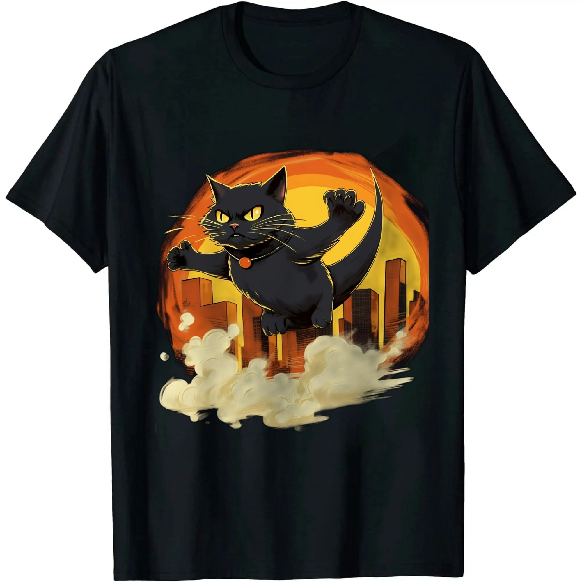 Black Japanese Catzilla Sunset T-Shirt - Walmart.com