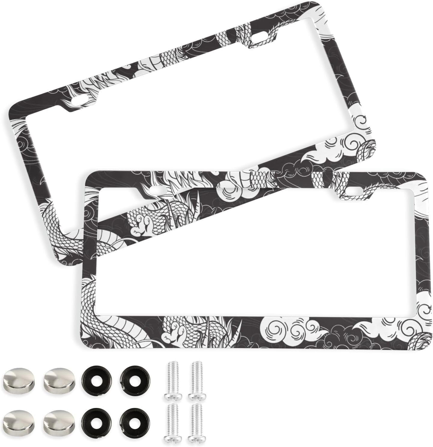 Black Japanese Dragon License Plate Frames - Aluminum License Plate ...