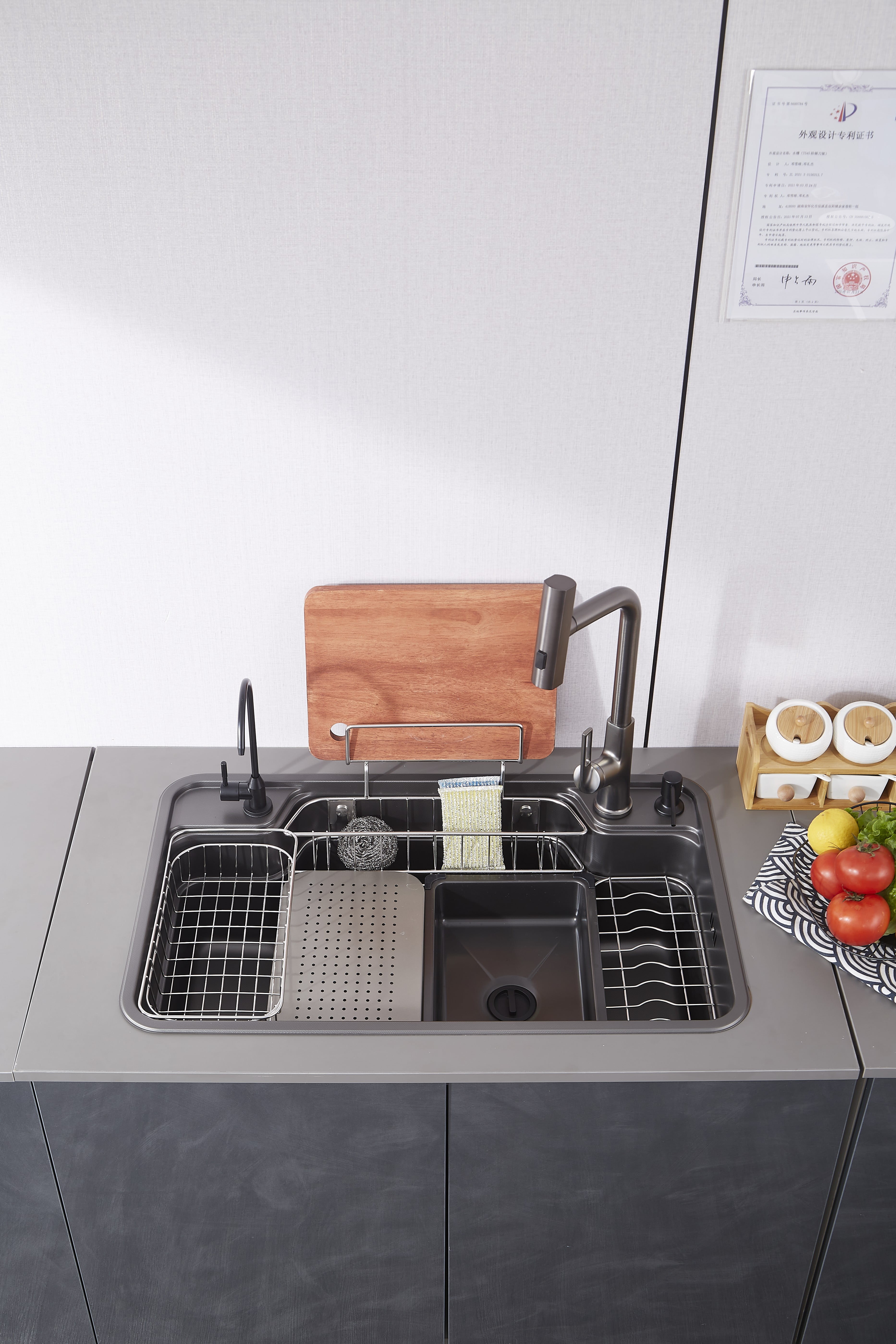 Black Japanese-Style Flying rain Stainless Steel Drop in Kithen Sink w ...