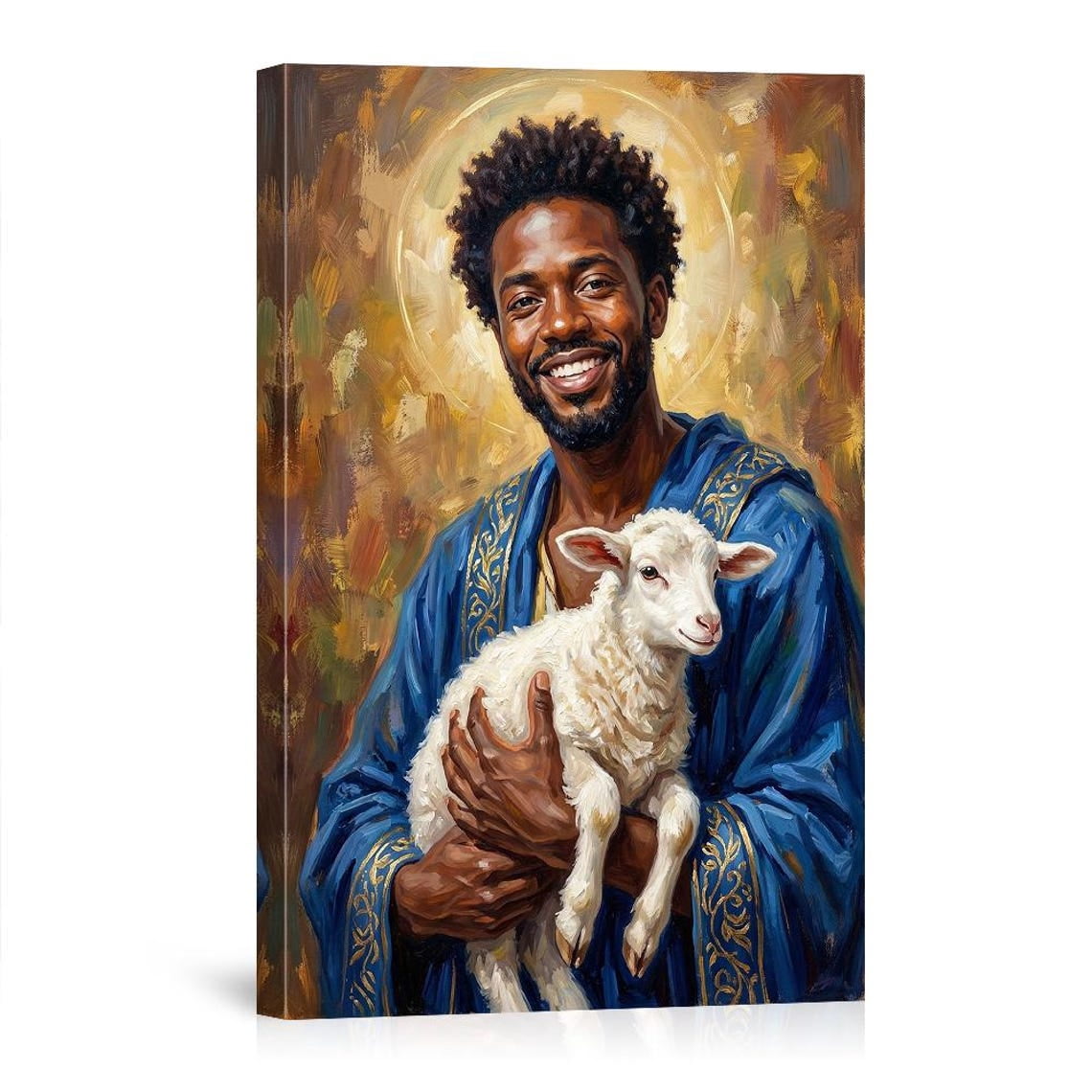 Black Jesus Christ Holding Lamb Wall Art Decor, Christian Good Shepherd ...