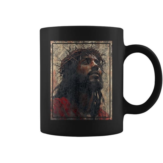 Black Jesus Face Of Jesus Cross With Crown Of Thorns Coffee Mugs1 ...