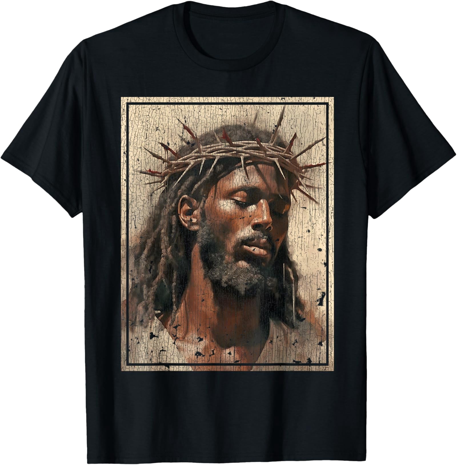 Black Jesus Shirt Face Of Jesus Cross With Crown Of Thorns T-Shirt ...