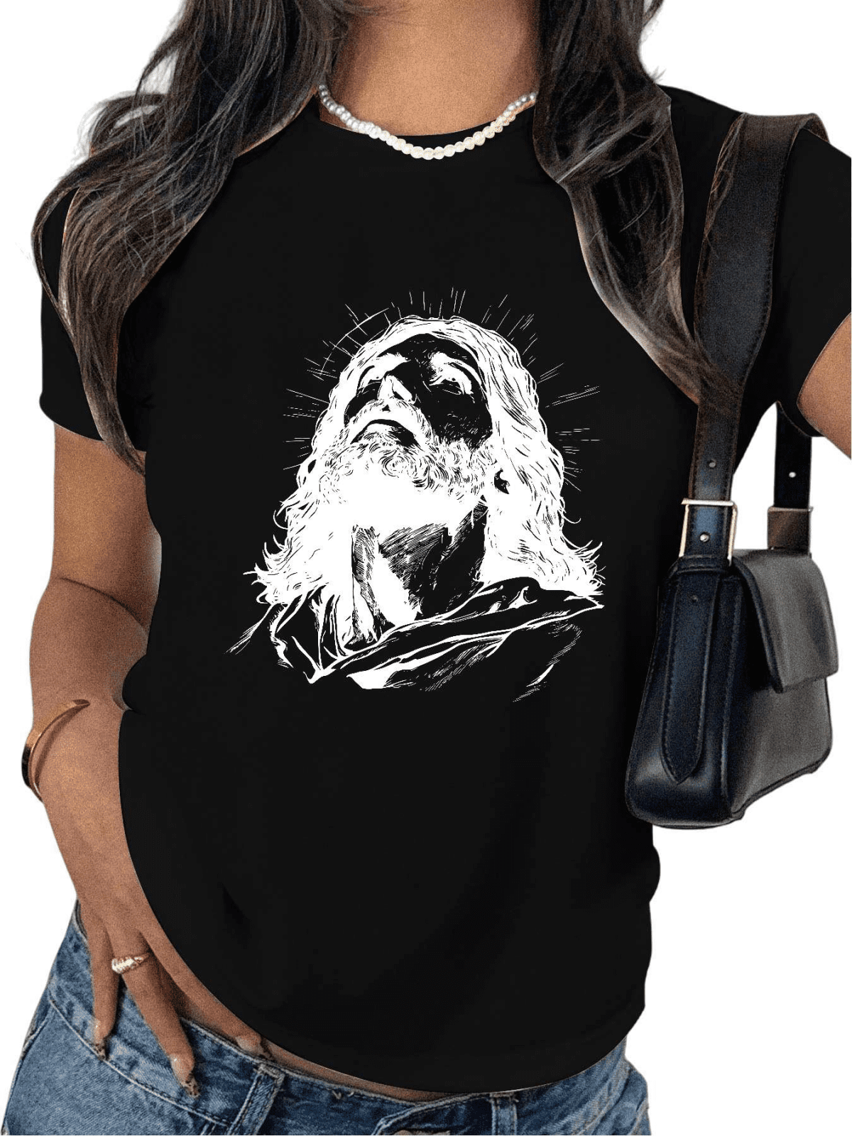 Black Jesus Themed Portrait Graphic Tees Print Tshirt Shirts for Faith ...