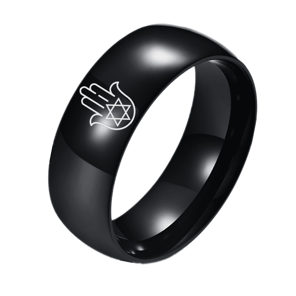 Black Jewish Hamsa Hand with Star of David Ring Stainless Steel Fatima ...