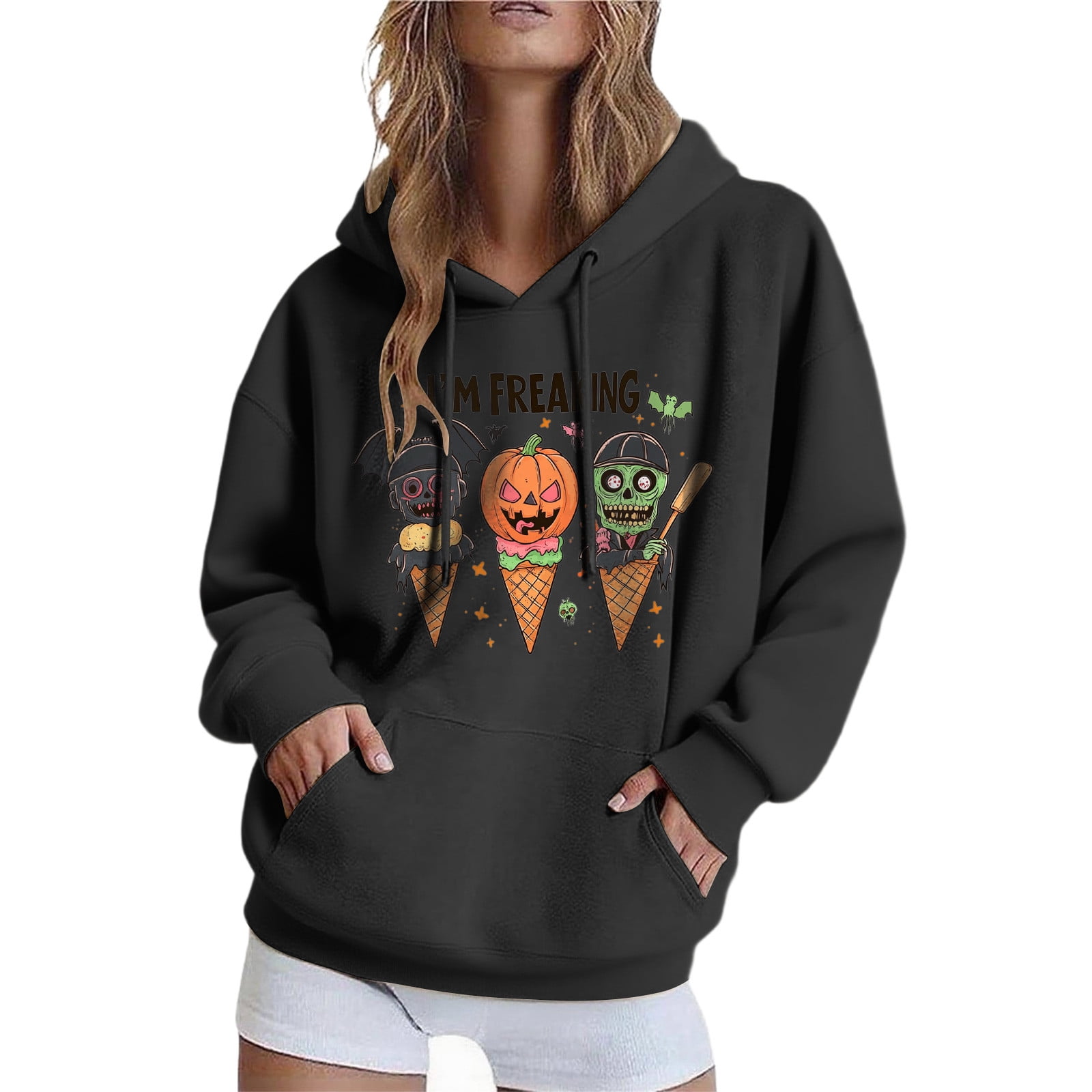Black Juniors Sport Athletic Happy Vacation Halloween Running Hoods ...