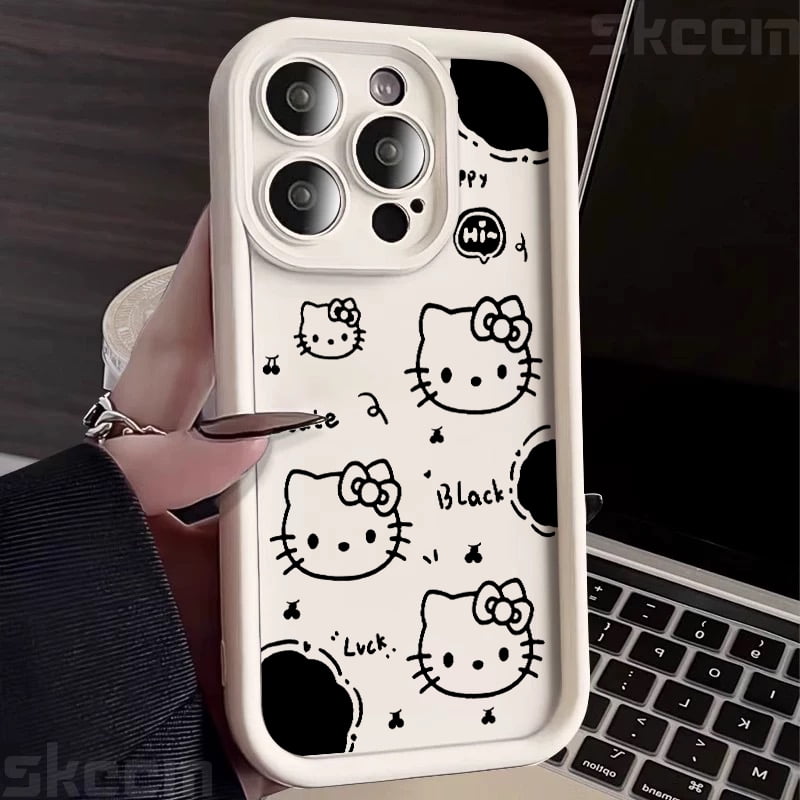 Black KT Phone Case For iPhone 16 16E 15 14 Pro Max 11 12 13 Pro X XS XR 7 8 Plus Cute ...