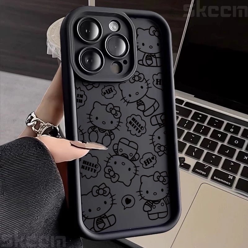 Black KT Phone Case For iPhone 16 16E 15 14 Pro Max 11 12 13 Pro X XS XR 7 8 Plus Cute ...