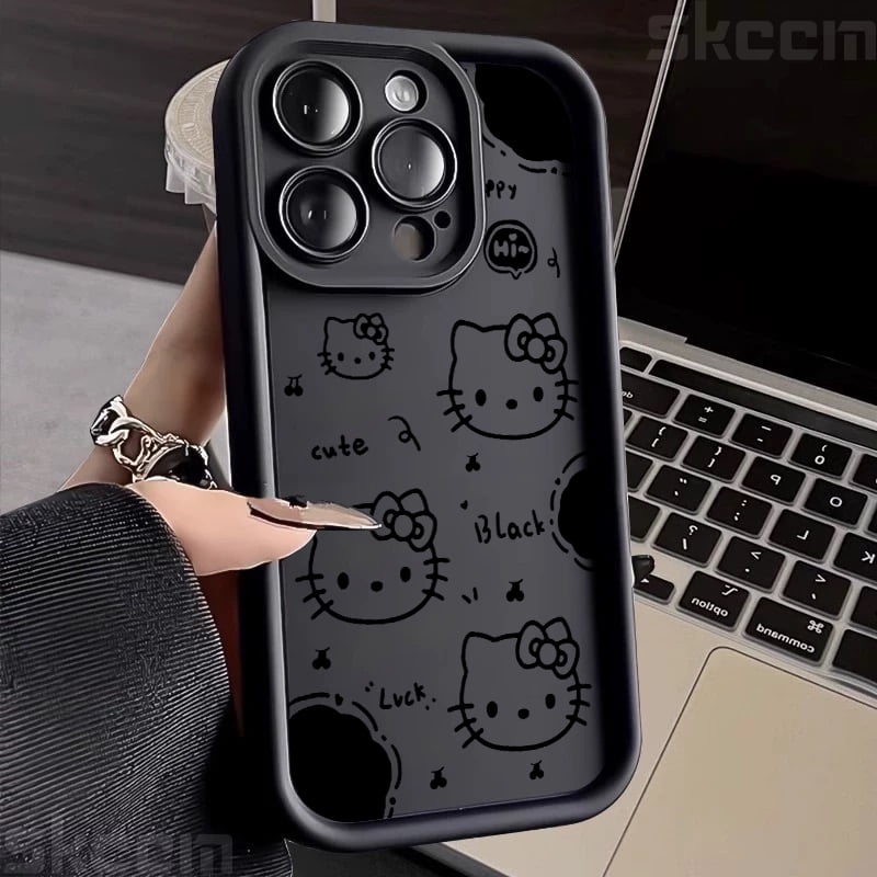 Black KT Phone Case For iPhone 16 16E 15 14 Pro Max 11 12 13 Pro X XS XR 7 8 Plus Cute ...