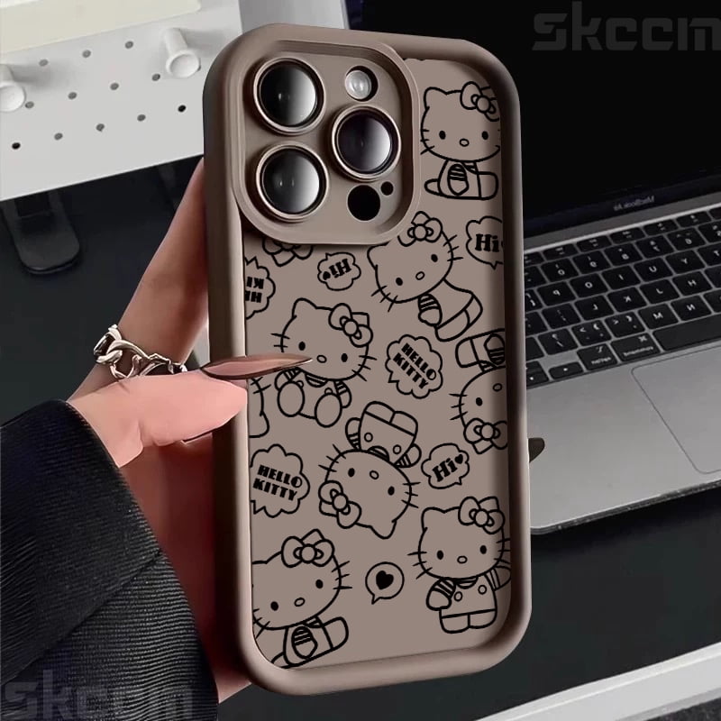 Black KT Phone Case For iPhone 16 16E 15 14 Pro Max 11 12 13 Pro X XS XR 7 8 Plus Cute ...