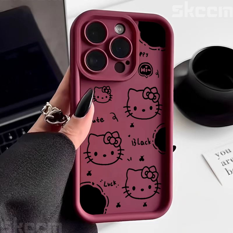 Black KT Phone Case For iPhone 16 16E 15 14 Pro Max 11 12 13 Pro X XS XR 7 8 Plus Cute ...