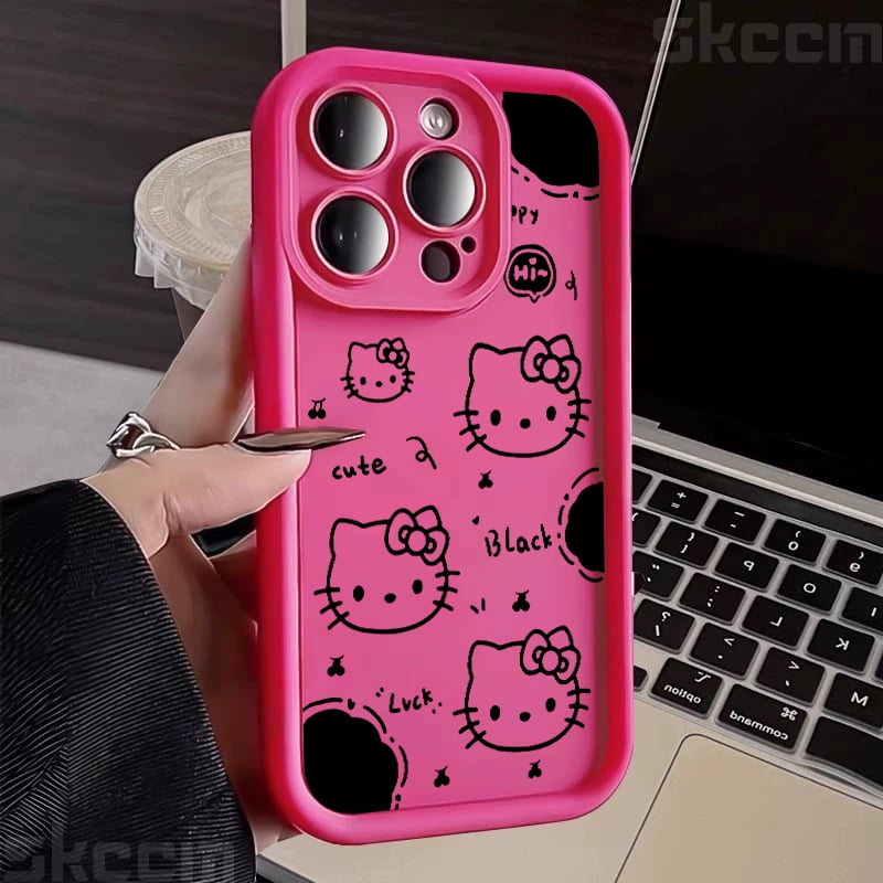 Black KT Phone Case For iPhone 16 16E 15 14 Pro Max 11 12 13 Pro X XS XR 7 8 Plus Cute ...