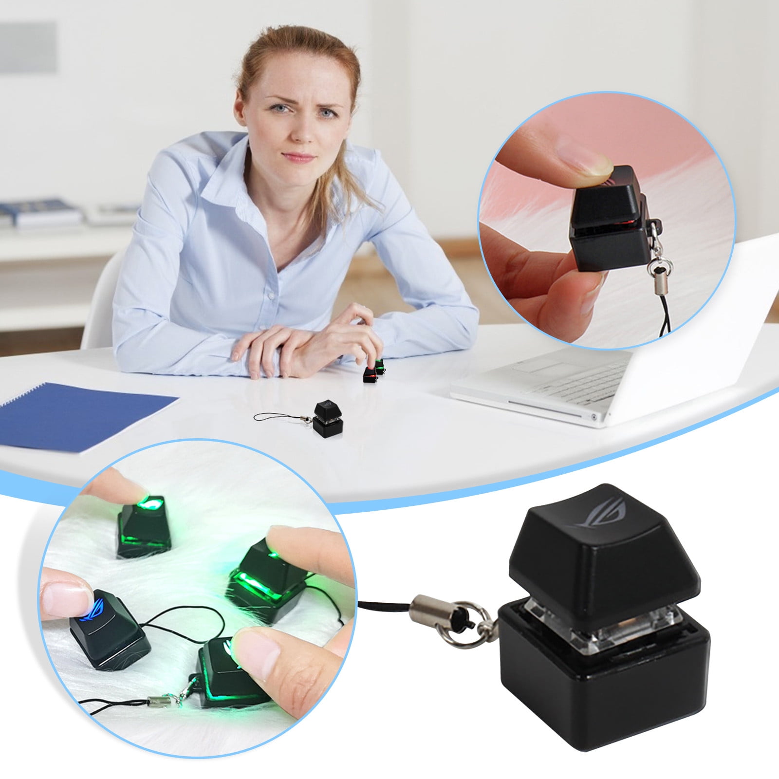 Black Keyboard 1 Key Keychain Light Up 7 Modes LED Light Toys Stress ...